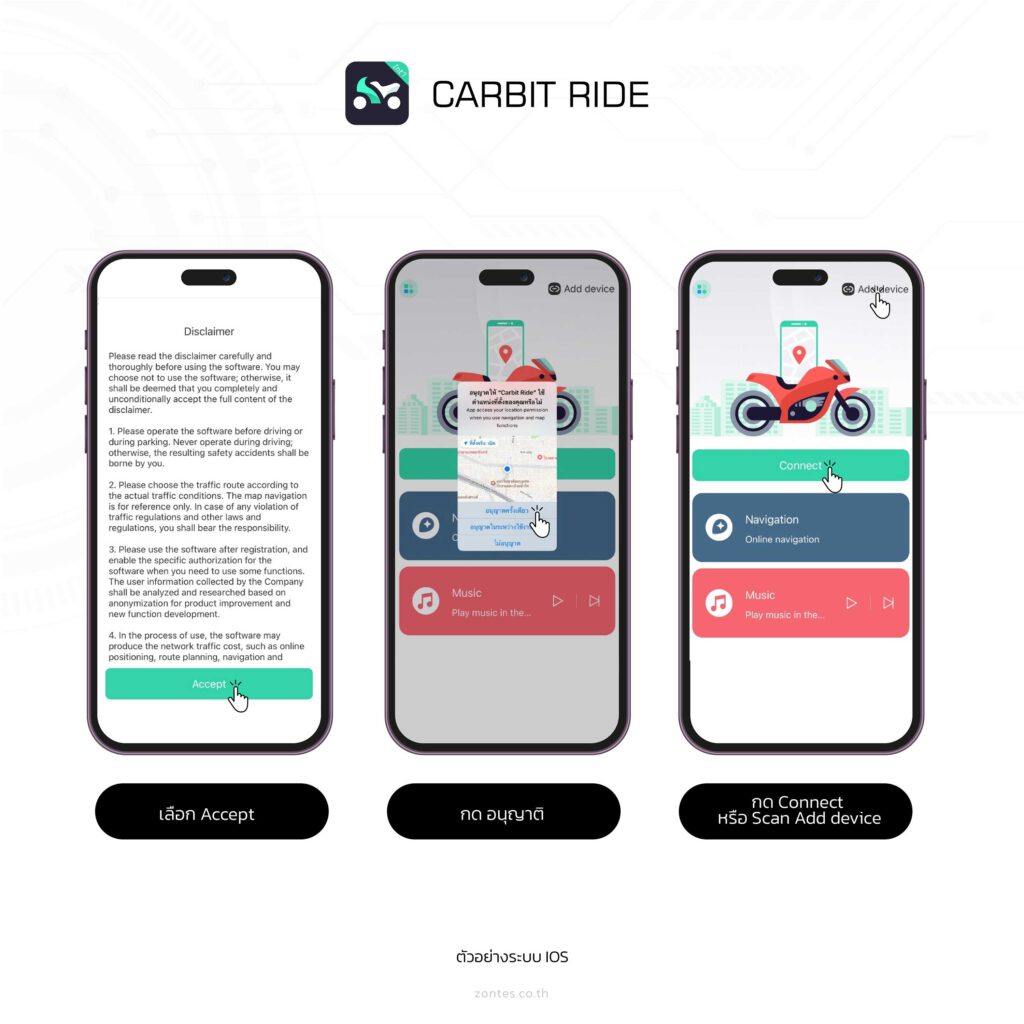 แชร์หน้าจอ ZONTES screen mirror ด้วย App Carbit Ride